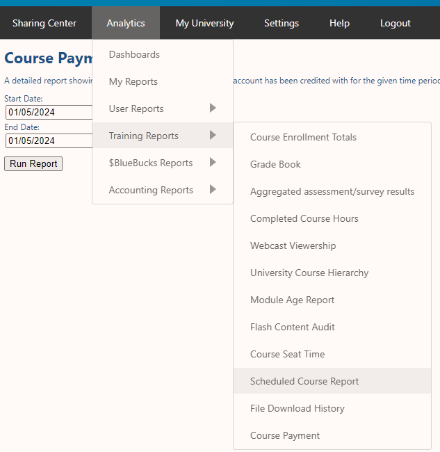 Scheduled Course Report – BlueVolt Knowledge Base Scheduled Course Report – BlueVolt Knowledge Base